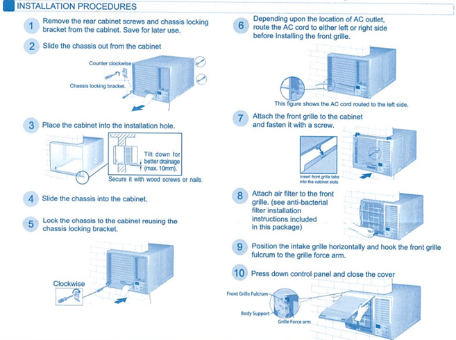 Installation guidelines for Window Type Aircon